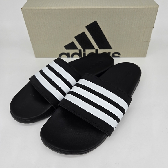 adidas | Shoes | New Adidas Adilette Comfort Slides Black White Womens ...
